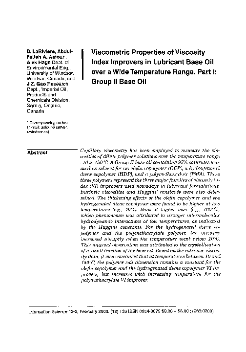(PDF) Viscometric properties of viscosity index improvers in lubricant ...