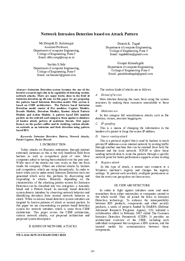 (PDF) Network Intrusion Detection based on attack pattern