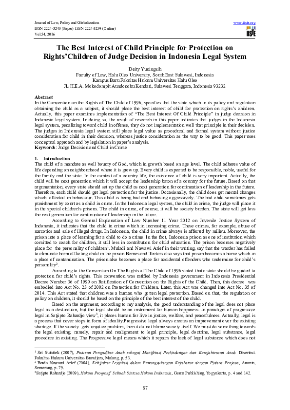 (PDF) The Best Interest of Child Principle for Protection on Rights ...