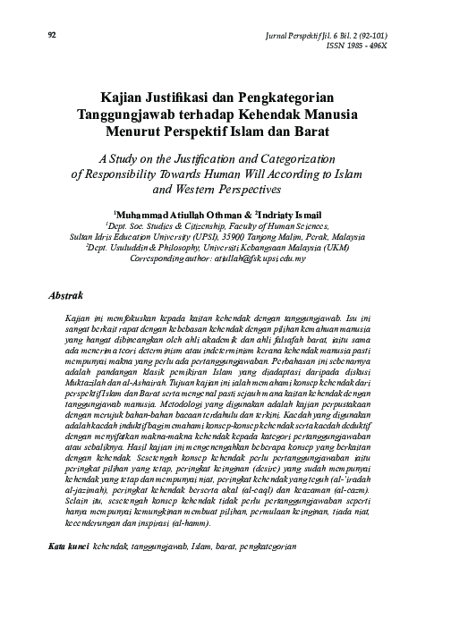 (PDF) Kajian Justifikasi Dan Pengkategorian Tanggungjawab Terhadap Kehendak Manusia Menurut ...