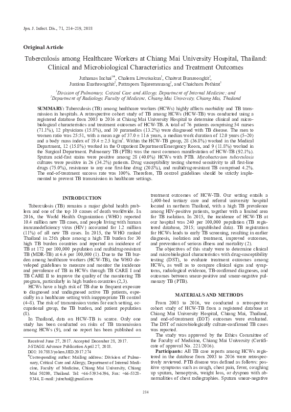 (PDF) TB in Healthcare Workers: Study at Chiang Mai