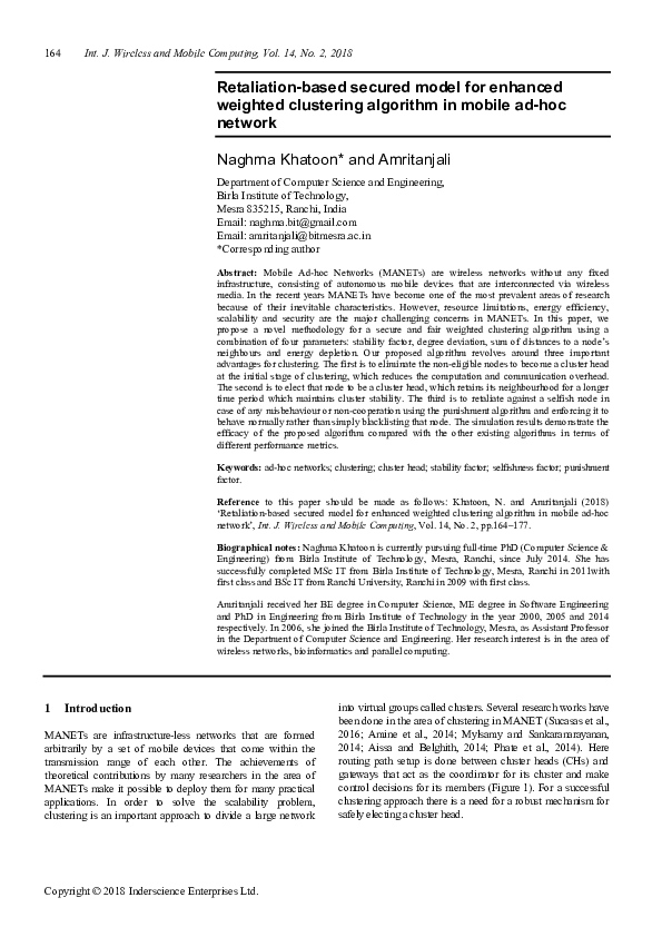 (PDF) Retaliation-based secured model for enhanced weighted clustering algorithm in mobile ad ...