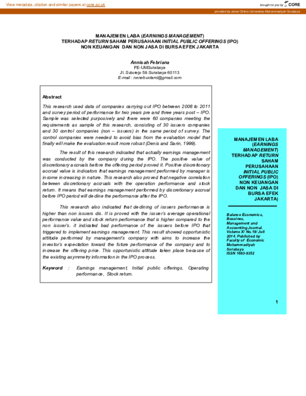 (PDF) Manajemen Laba (Earnings Management) Terhadap Return Saham ...