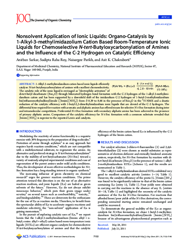 (PDF) Nonsolvent Application of Ionic Liquids: Organo-Catalysis by 1-Alkyl-3-methylimidazolium ...