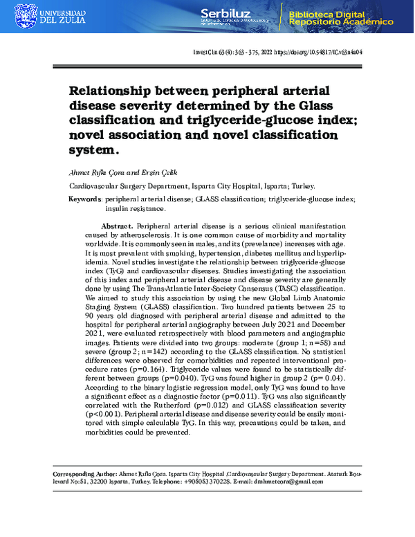 (PDF) Relationship between peripheral arterial disease severity ...
