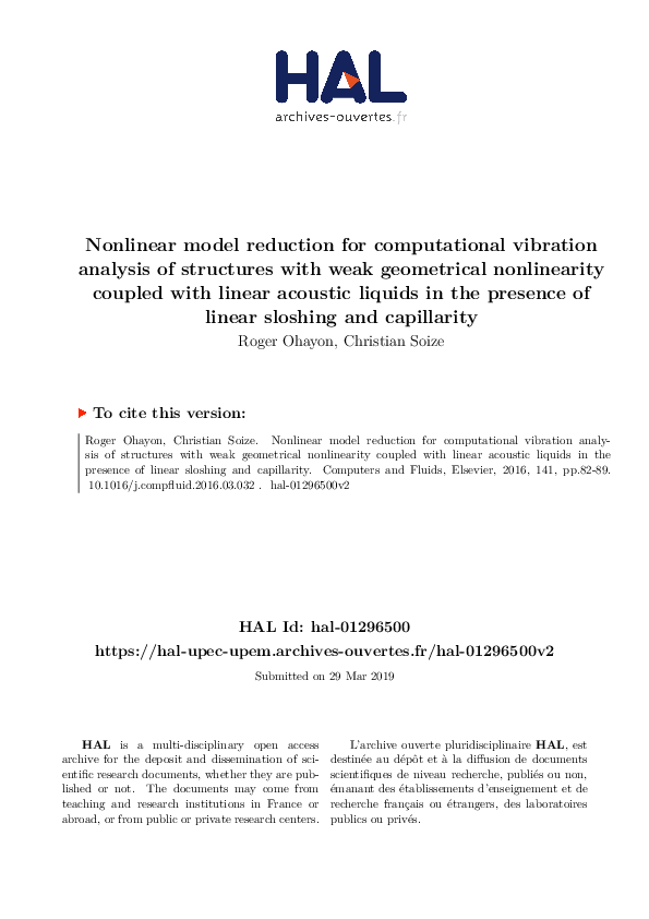 Pdf Nonlinear Model Reduction For Computational Vibration Analysis Of Structures With Weak