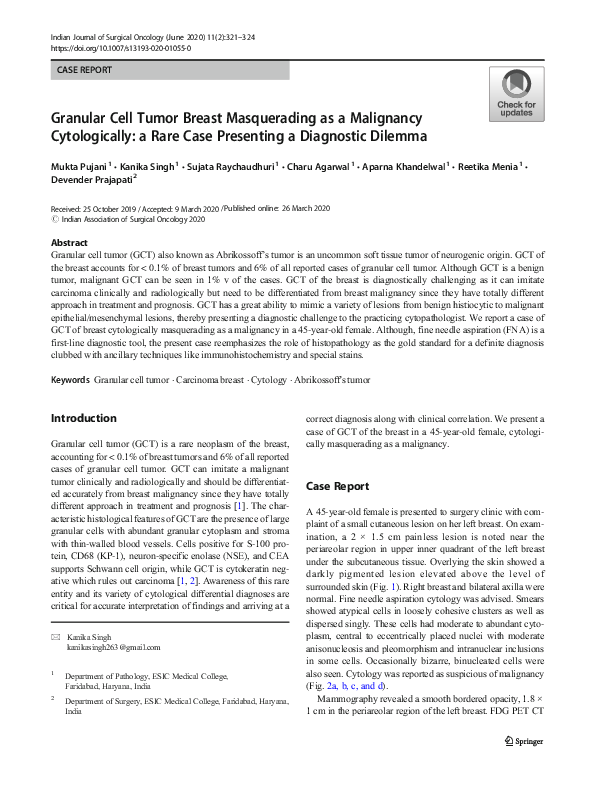(PDF) Granular Cell Tumor Breast Masquerading as a Malignancy ...