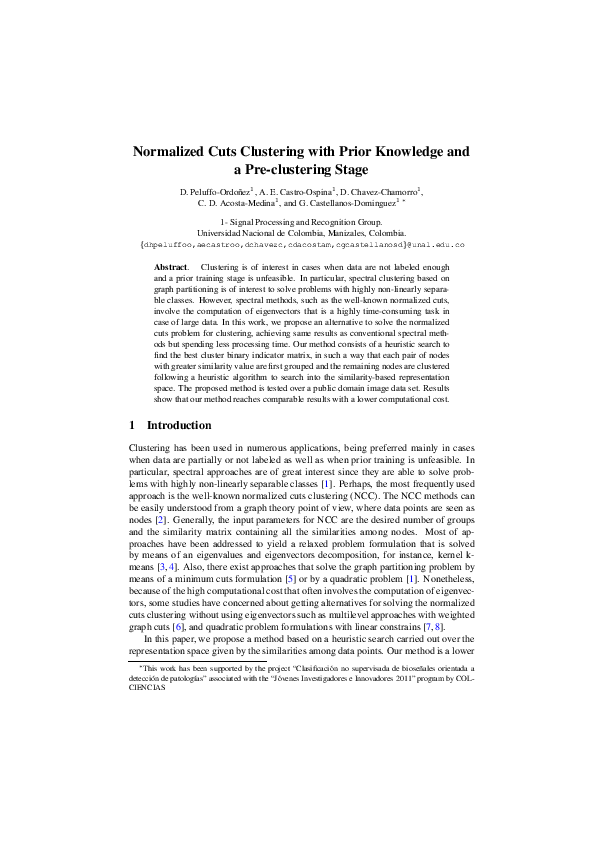 (PDF) Normalized Cuts Clustering with Prior Knowledge and a Pre-clustering Stage