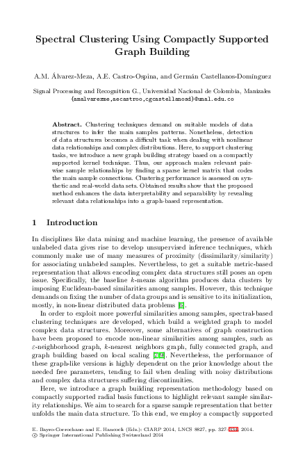 Pdf Spectral Clustering Using Compactly Supported Graph Building German Castellanos