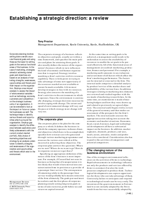 (PDF) Establishing a strategic direction: a review