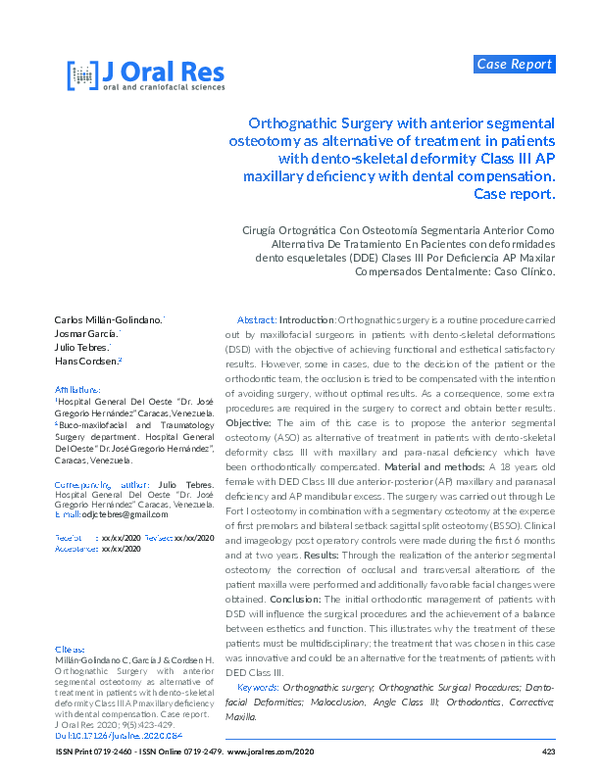 (PDF) Orthognathic Surgery with anterior segmental osteotomy as ...