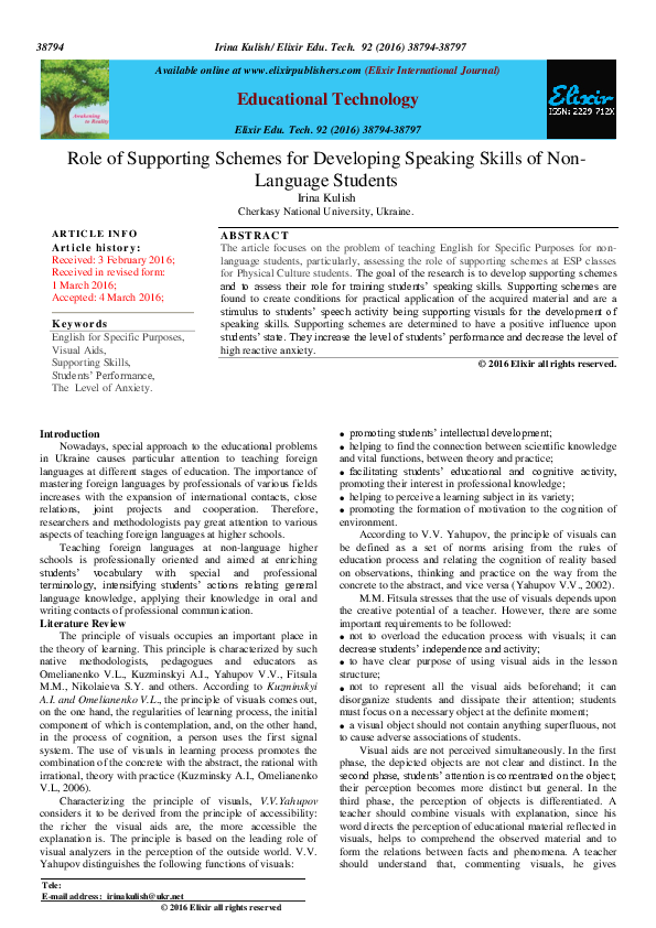 (PDF) Role of Supporting Schemes for Developing Speaking Skills of Non ...