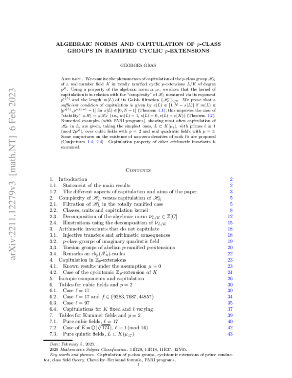 (PDF) Algebraic norm and capitulation of p-class groups in ramified cyclic p-extensions
