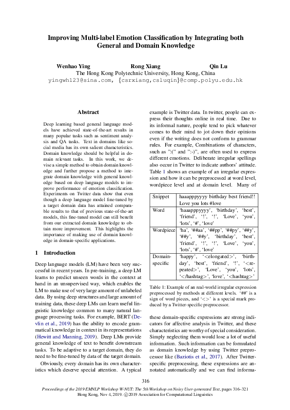 (PDF) Improving Multi-label Emotion Classification by Integrating both General and Domain ...