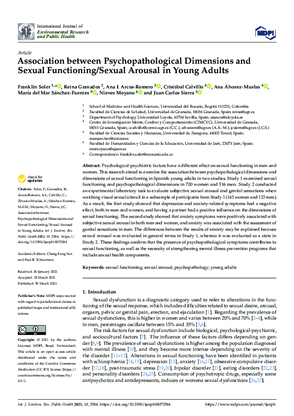 Pdf Association Between Psychopathological Dimensions And Sexual Functioning Sexual Arousal In