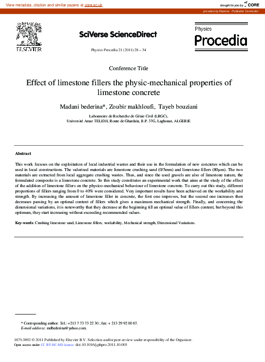 (PDF) Effect of Limestone Fillers the Physic-Mechanical Properties of ...