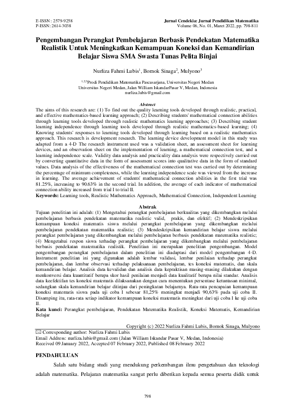 (PDF) Pengembangan Perangkat Pembelajaran Berbasis Pendekatan Matematika Realistik Untuk ...