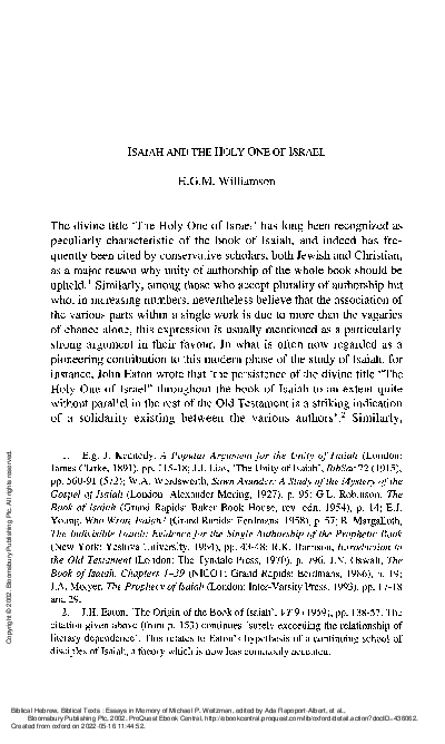 (PDF) Isaiah and the Holy One of Israel