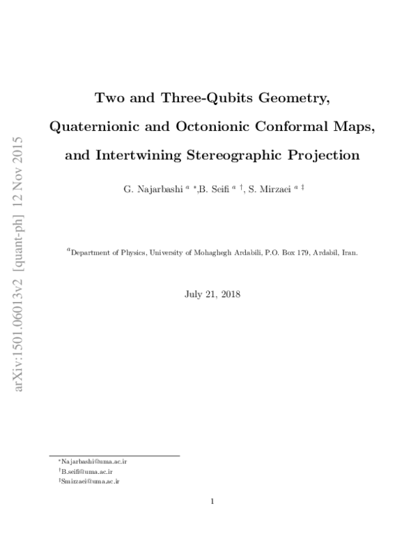 (PDF) Two- and three-qubit geometry, quaternionic and octonionic conformal maps, and ...