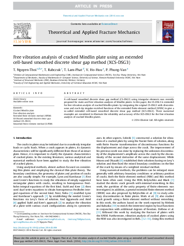 Pdf Free Vibration Analysis Of Cracked Mindlin Plate Using An Extended Cell Based Smoothed
