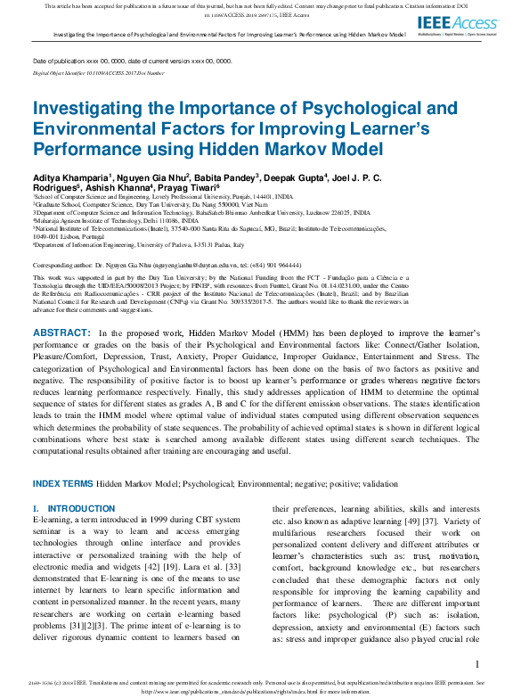 (PDF) Investigating the Importance of Psychological and Environmental Factors for Improving ...