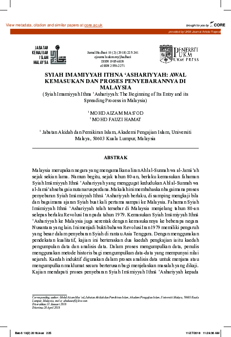 (PDF) SYIAH IMAMIYYAH ITHNA ‘ASHARIYYAH: AWAL KEMASUKAN DAN PROSES ...