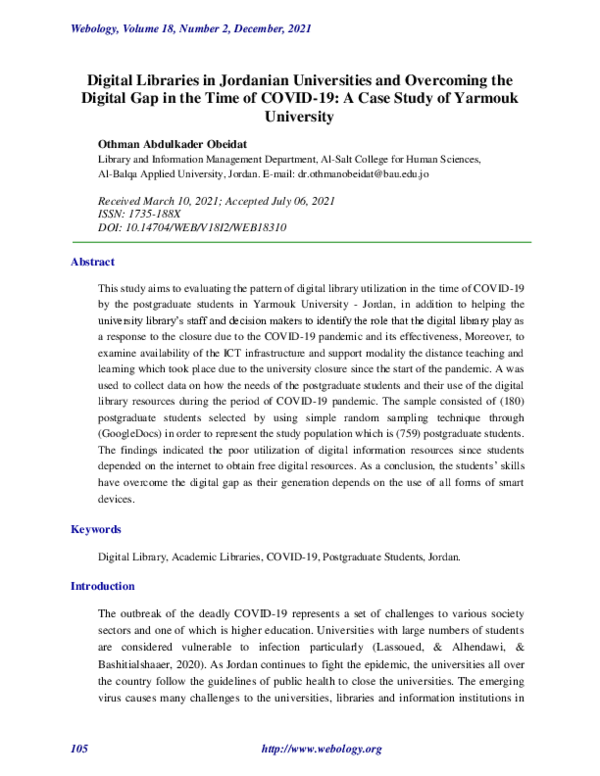 (PDF) Digital Libraries in Jordanian Universities and Overcoming the ...