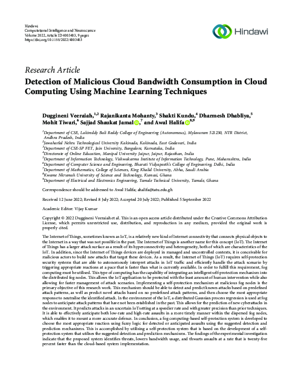 (PDF) Detecting Malicious Bandwidth Usage in IoT via ML Techniques