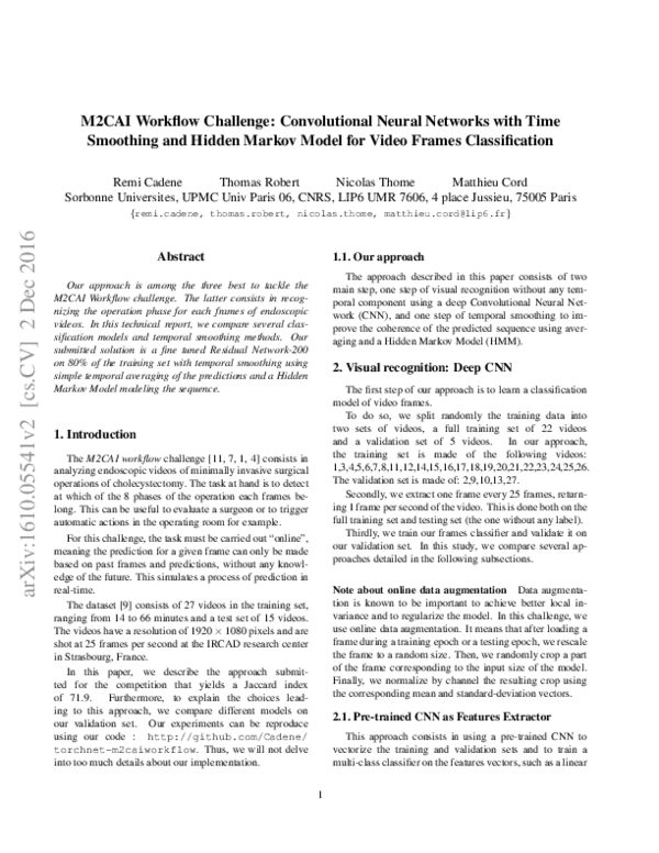 (PDF) M2CAI Workflow Challenge: Convolutional Neural Networks with Time ...