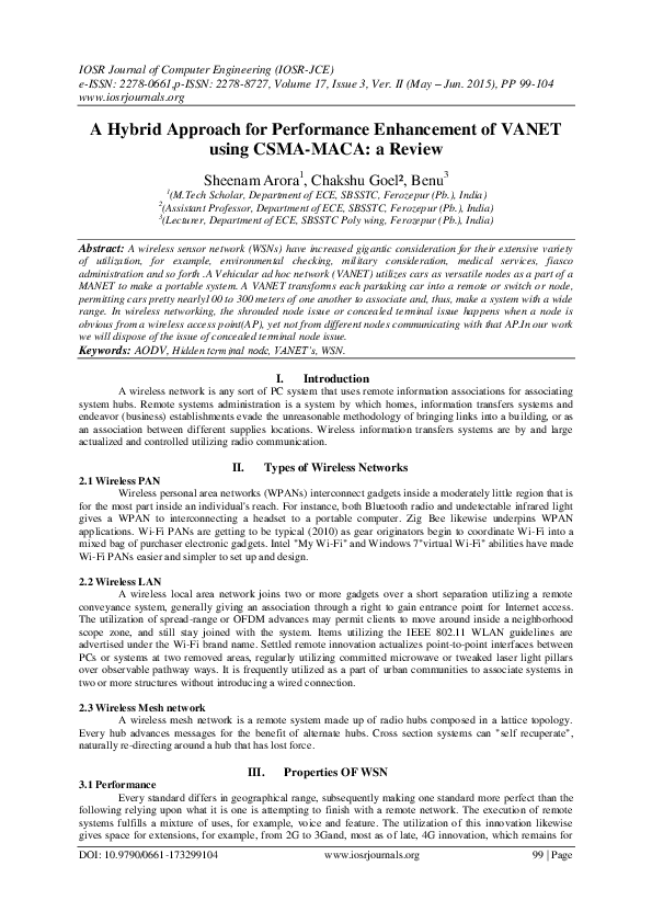 (PDF) A Hybrid Approach for Performance Enhancement of VANET using CSMA-MACA: a Review