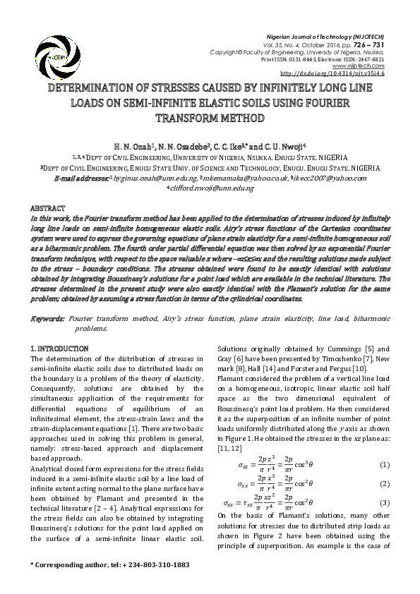 (PDF) Determination of Stresses Caused by Infinitely Long Line Loads on Semi-Infinite Elastic ...