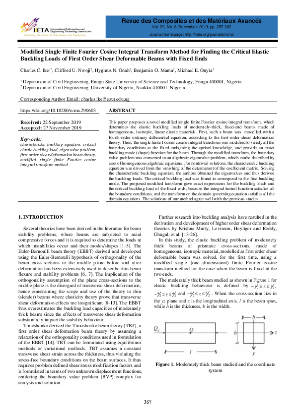 (PDF) Modified Single Finite Fourier Cosine Integral Transform Method for Finding the Critical ...