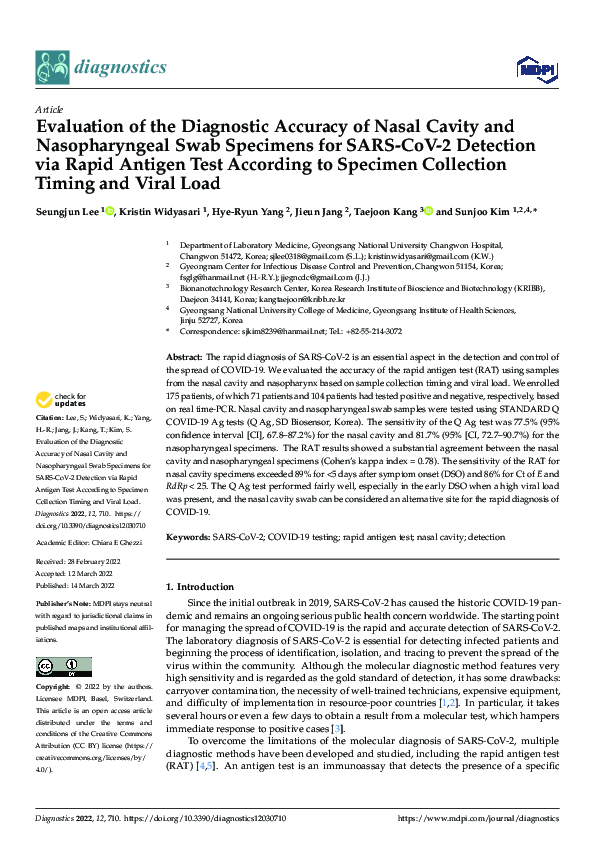 (PDF) Evaluation of the Diagnostic Accuracy of Nasal Cavity and ...