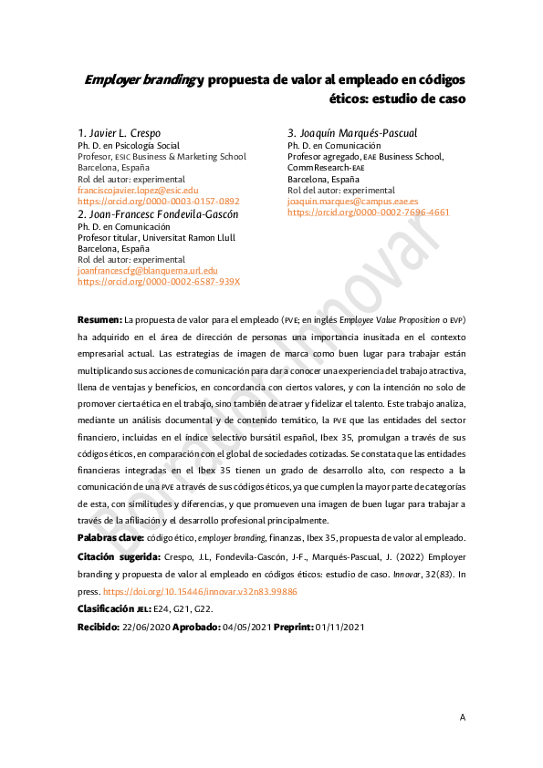 (PDF) Employer branding y propuesta de valor al empleado en códigos ...