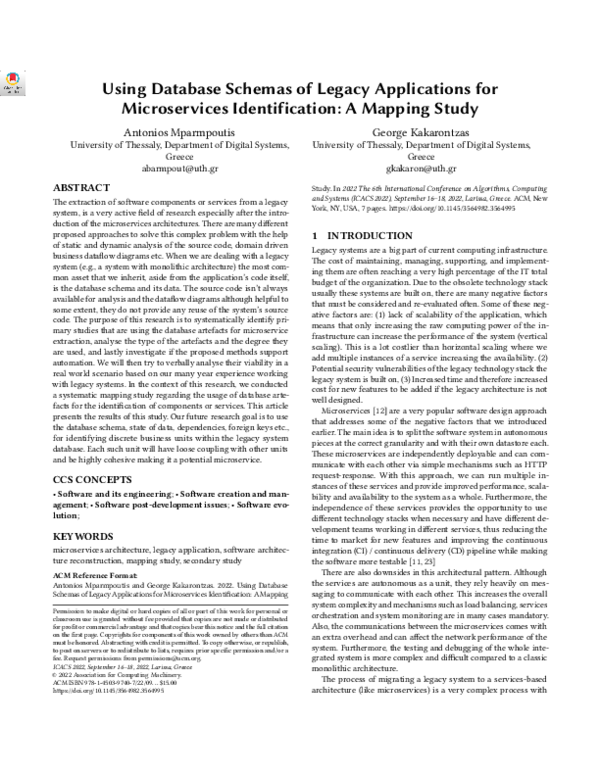 (PDF) Using Database Schemas of Legacy Applications for Microservices Identification: A Mapping ...
