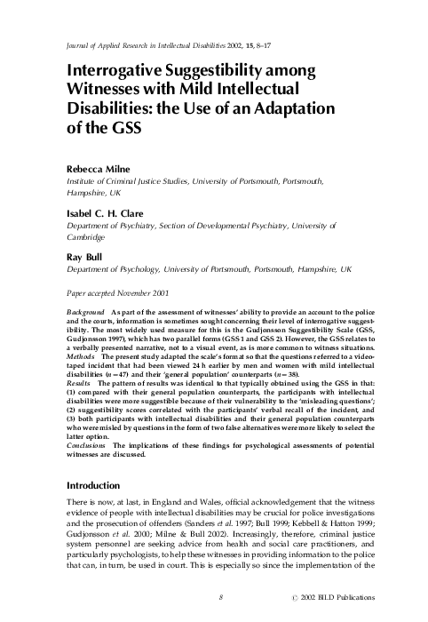(PDF) Interrogative Suggestibility among Witnesses with Mild ...
