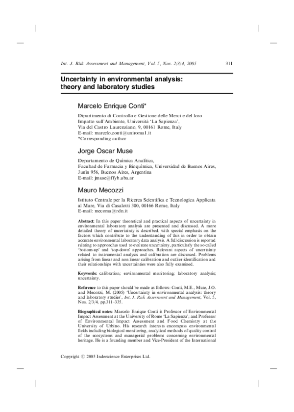 (PDF) Uncertainty in environmental analysis: theory and laboratory studies