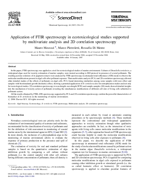 (PDF) Application of FTIR spectroscopy in ecotoxicological studies supported by multivariate ...