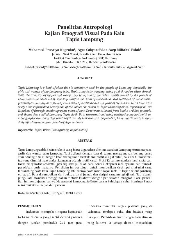 (PDF) Penelitian Antropologi Kajian Etnografi Visual Pada Kain Tapis ...