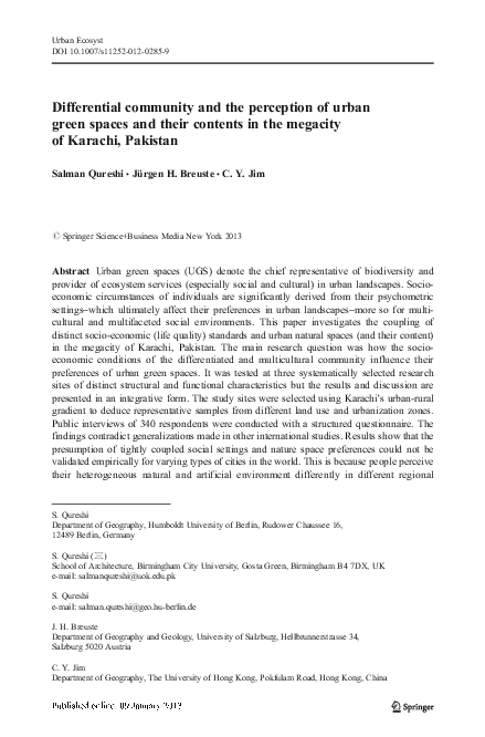 (PDF) Differential community and the perception of urban green spaces ...