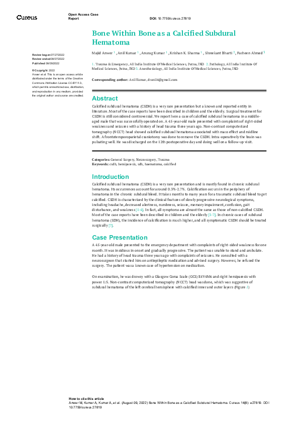 (PDF) Bone Within Bone as a Calcified Subdural Hematoma