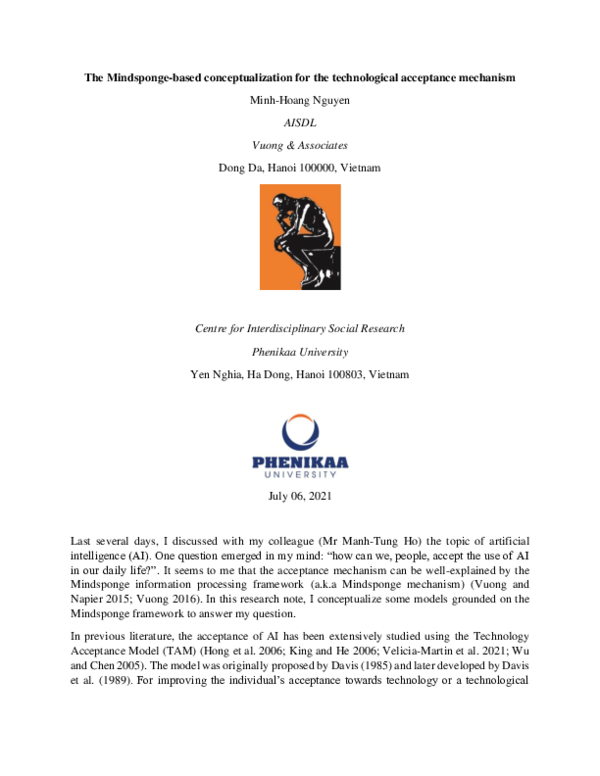 (PDF) The Mindsponge-based conceptualization for the technological acceptance mechanism