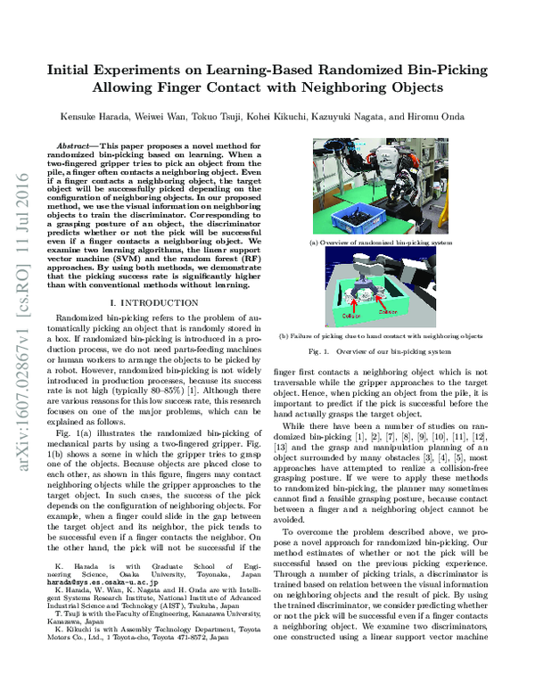 (PDF) Initial experiments on learning-based randomized bin-picking allowing finger contact with ...