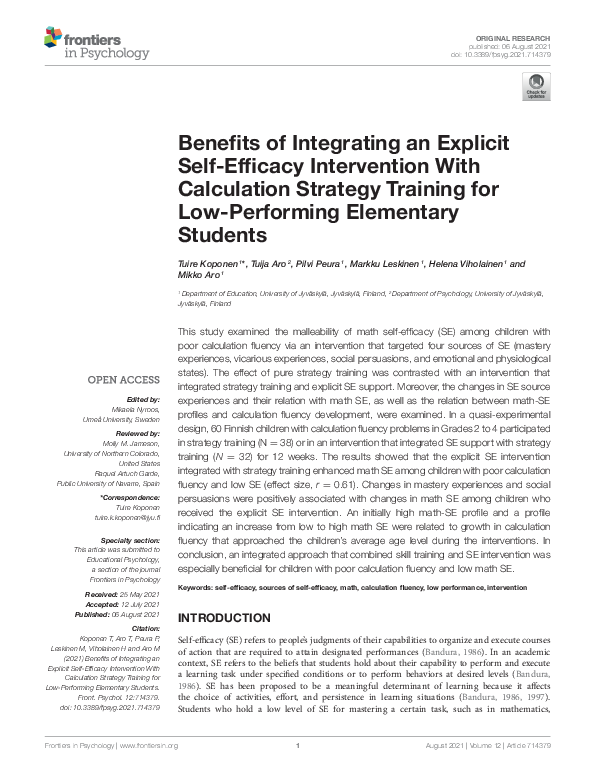 (PDF) Benefits of Integrating an Explicit Self-Efficacy Intervention ...