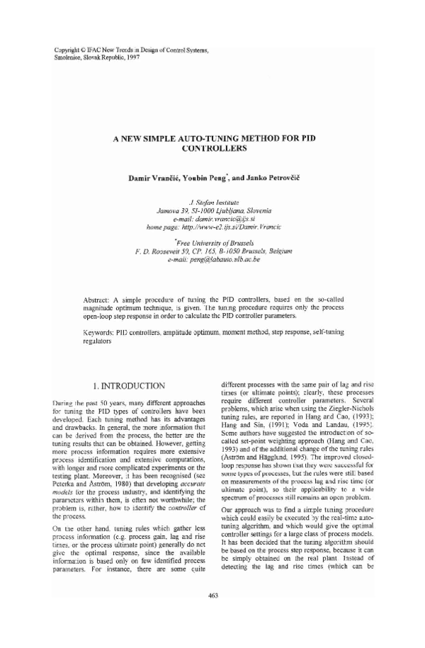 (PDF) A New Simple Auto-Tuning Method for PID Controllers