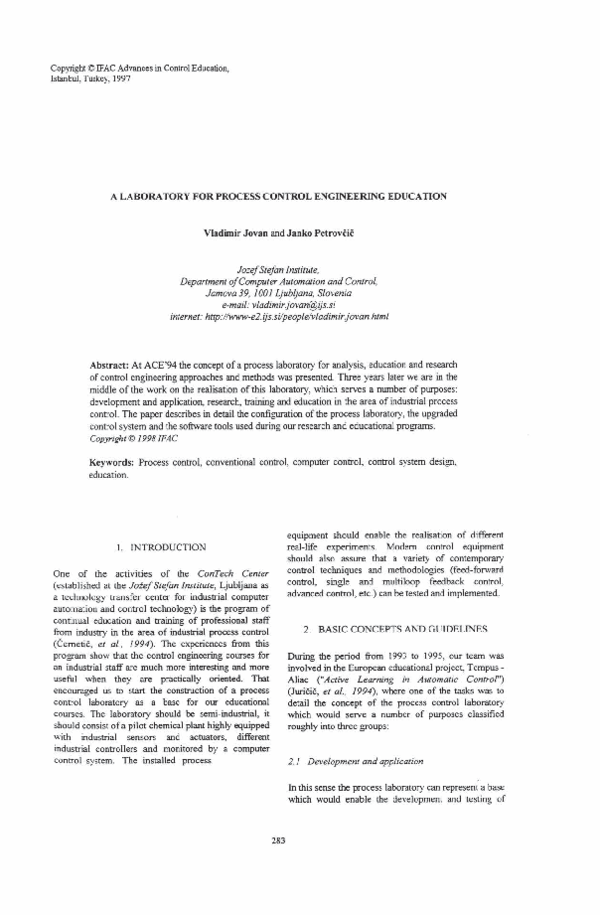 (PDF) A Laboratory for Process Control Engineering Education
