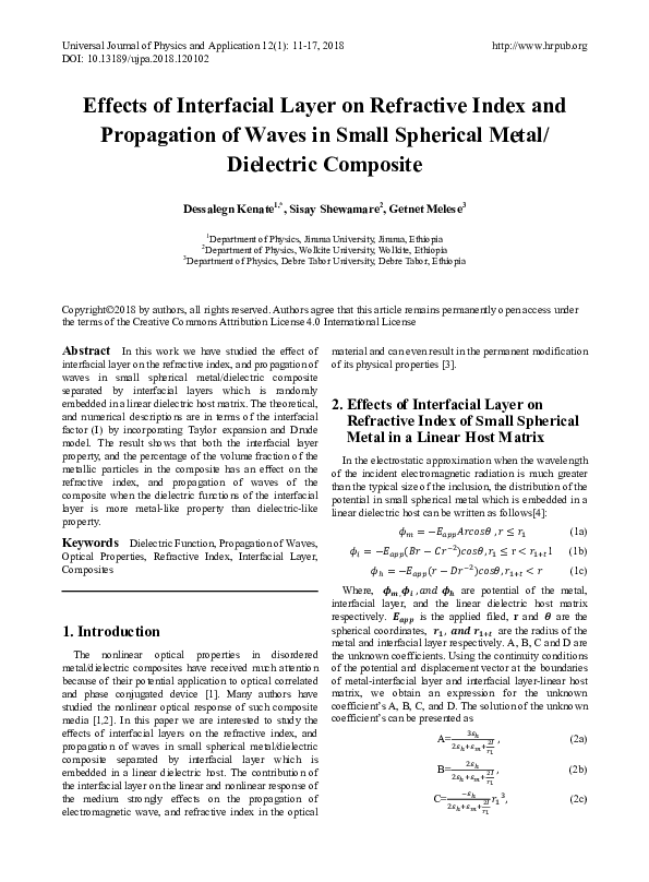 (PDF) Effects of Interfacial Layer on Refractive Index and Propagation ...