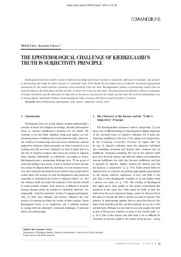 (PDF) The Epistemological Challenge of Kierkegaard's Truth is ...