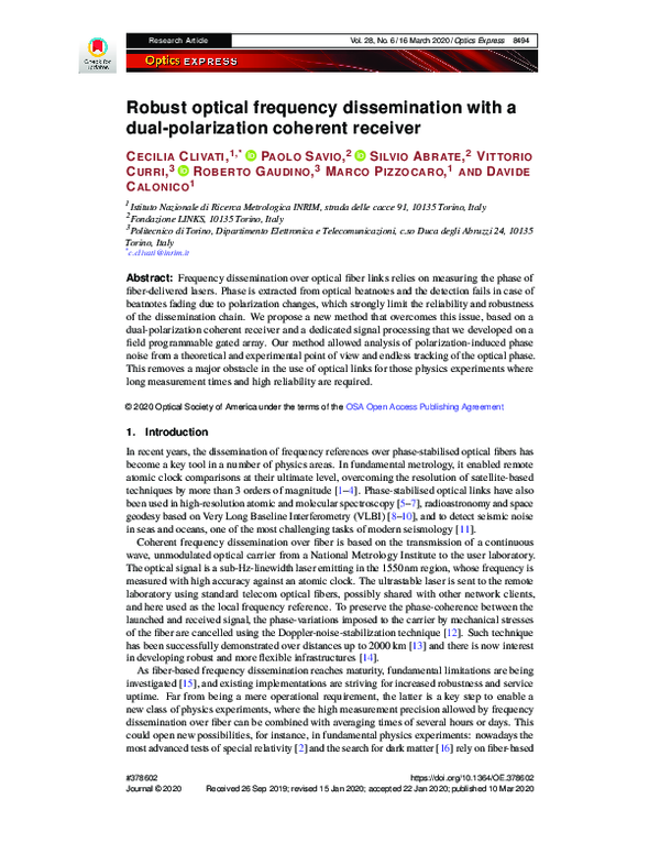 (PDF) Robust optical frequency dissemination with a dual-polarization ...