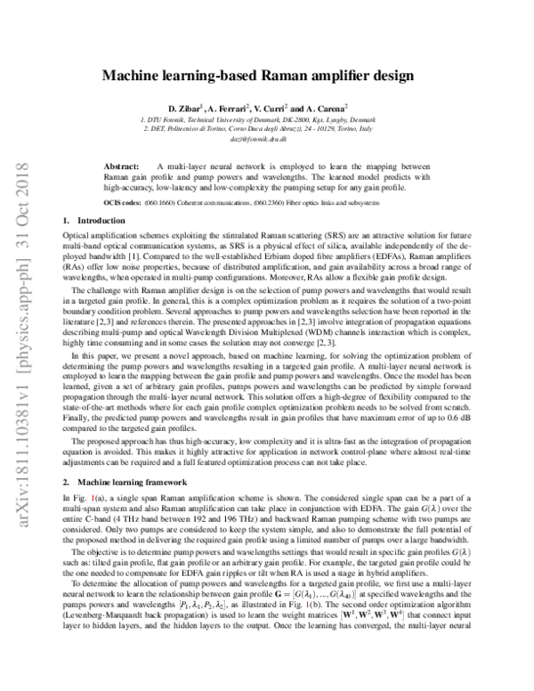 (PDF) Machine learning-based Raman amplifier design